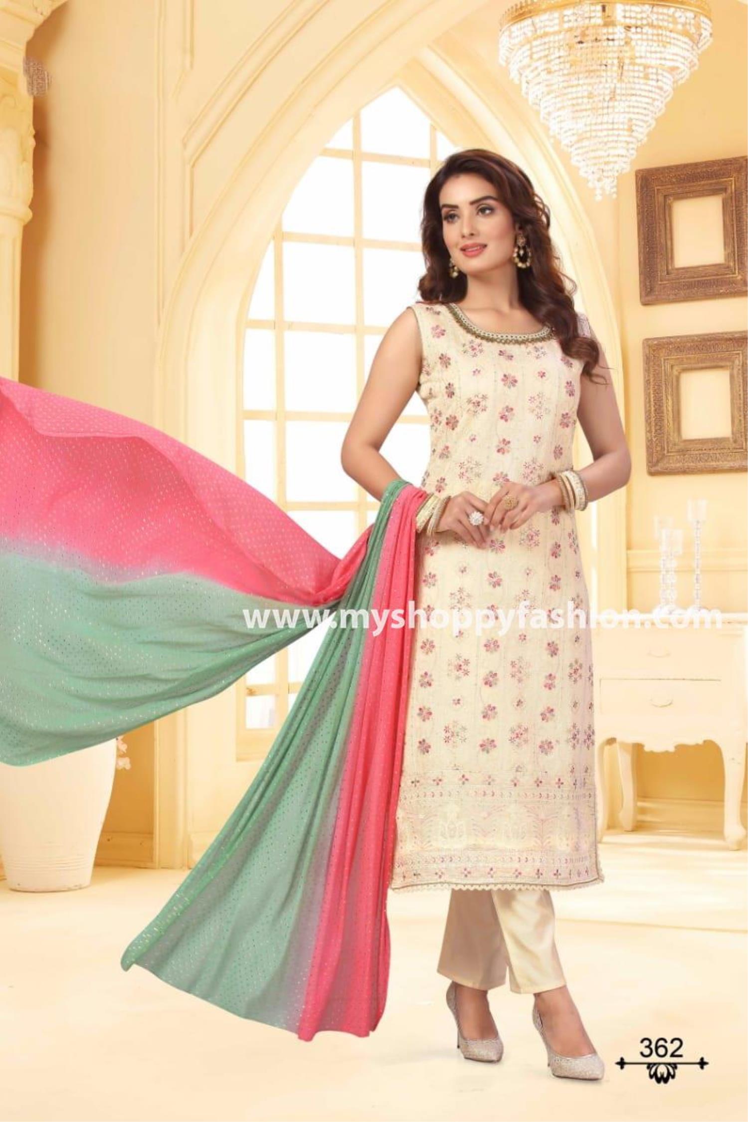 Cream Color Pent style Straight Long Dress :: MY SHOPPY LADIES WEAR