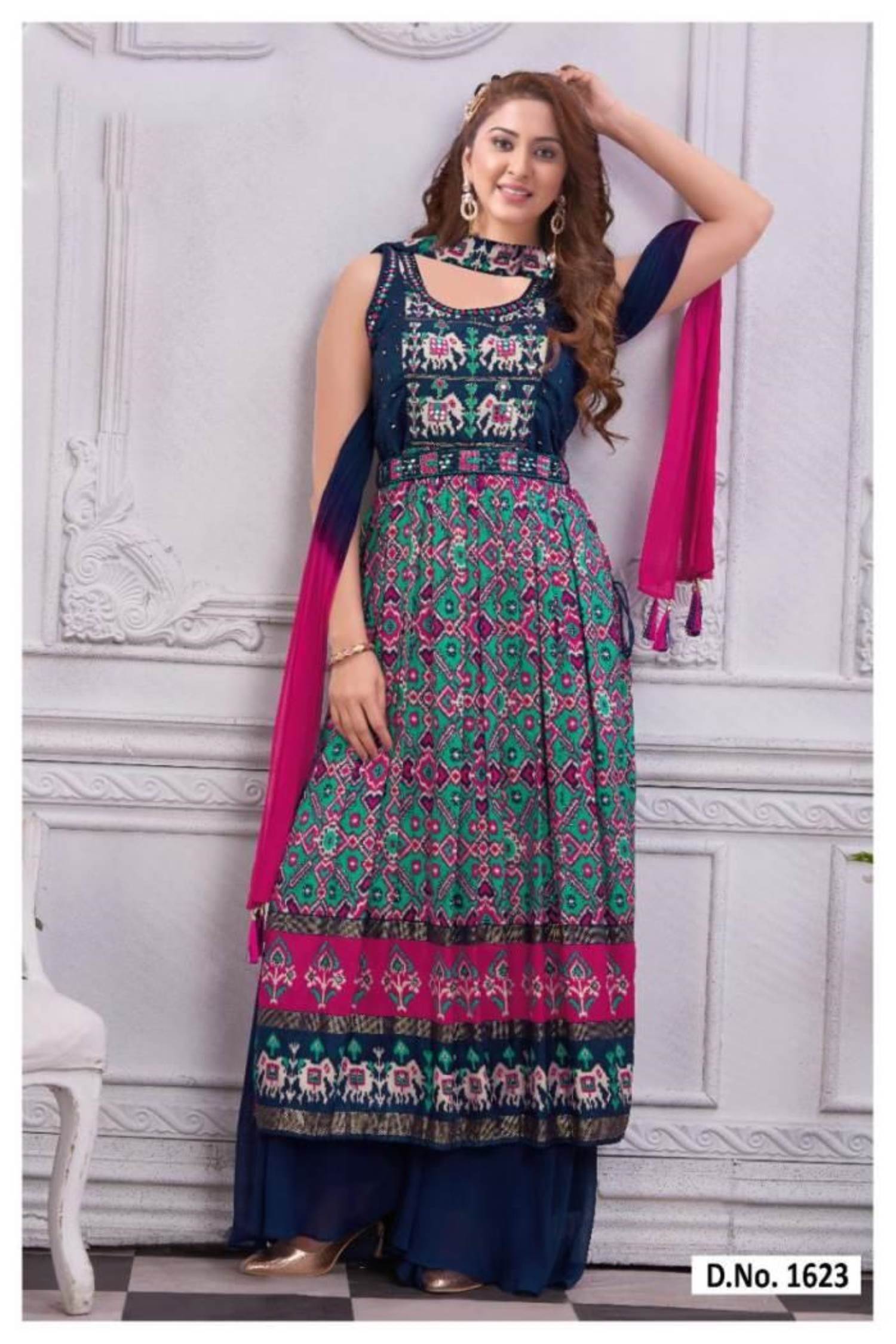 Peacock Blue Color Party Wear Designer Indo-Western Plazo Suit :: MY ...