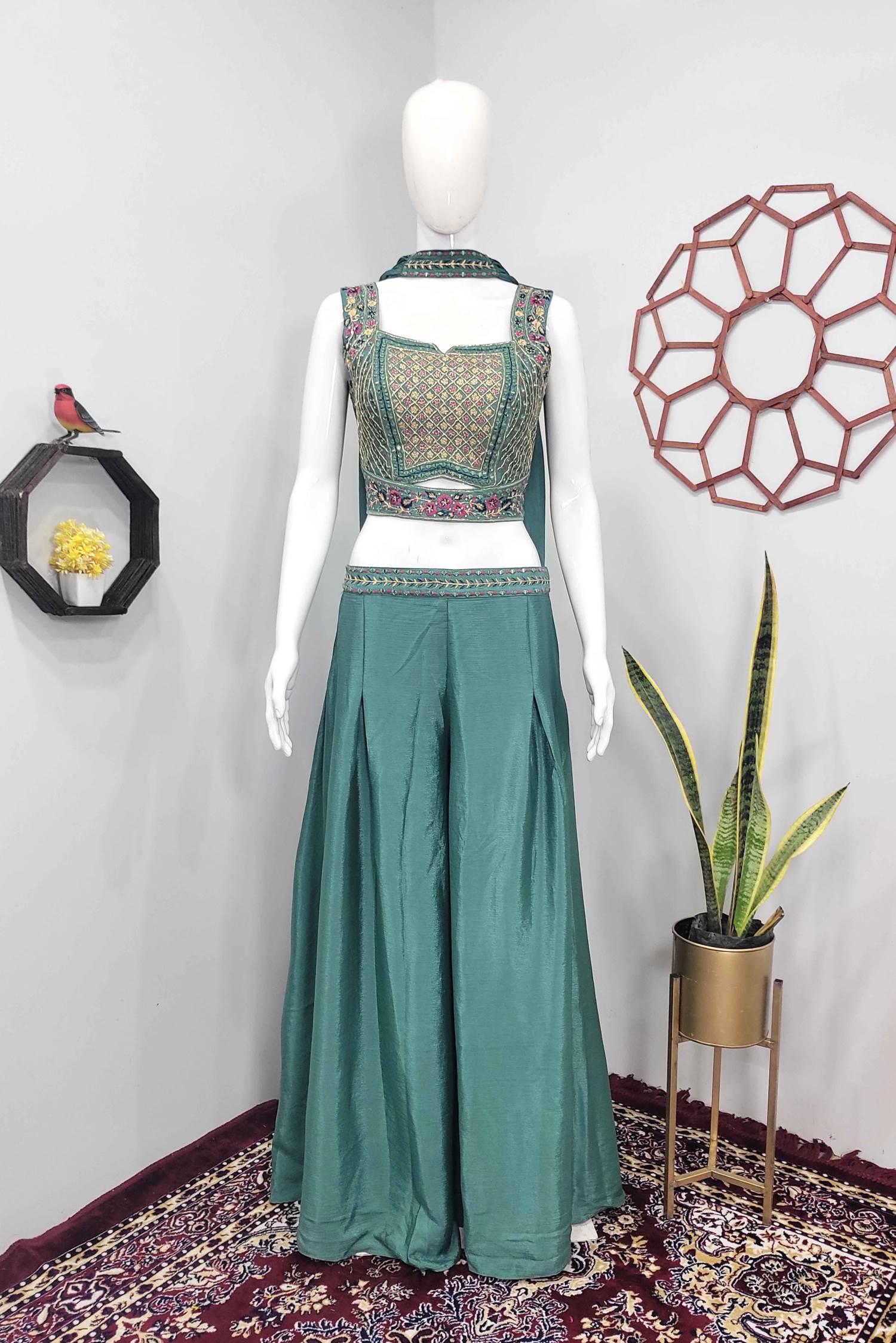 Green Color Party Wear Designer Indo-Western Plazo Suit :: MY SHOPPY ...