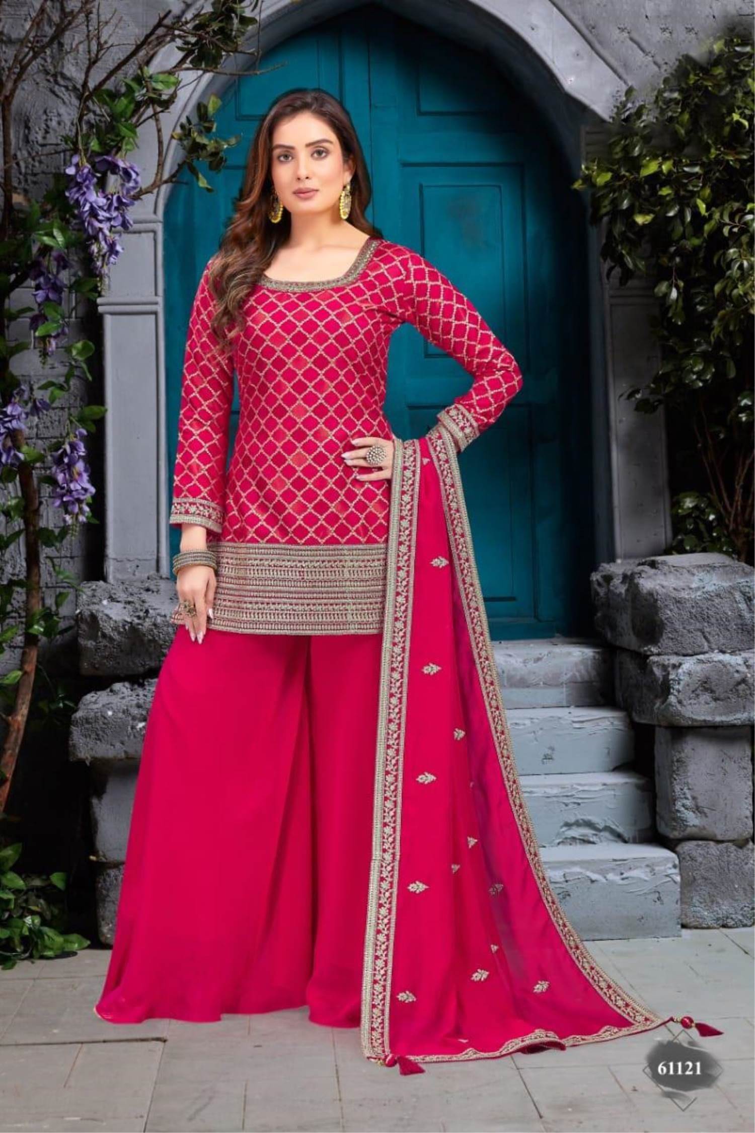 Red Color Party Wear Designer Indo-Westyern Plazo Suit :: MY SHOPPY ...