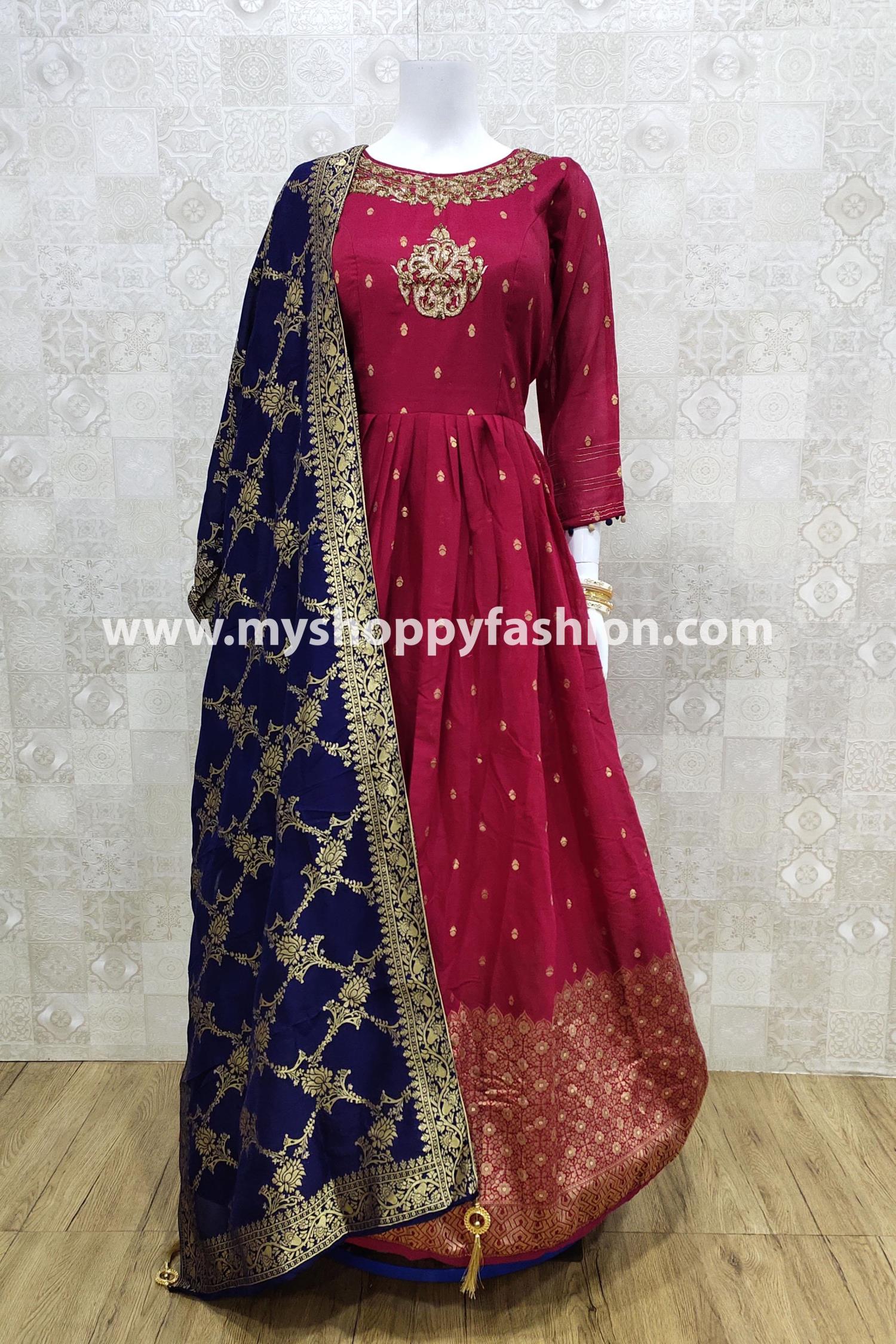 Rani Color Party Wear Gown With Dupatta :: MY SHOPPY LADIES WEAR