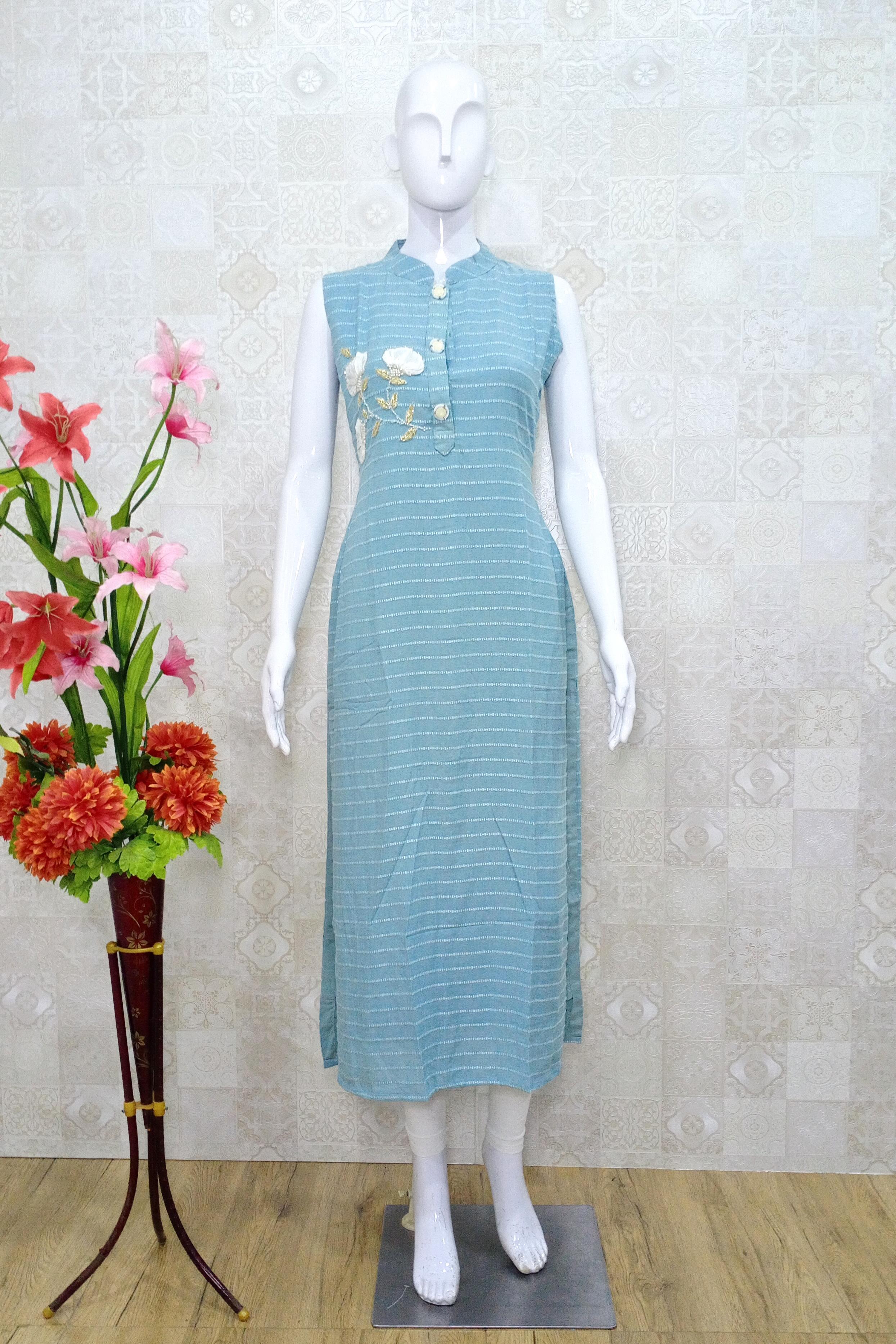 Sky Blue Color Casual Wear Straight Kurti :: MY SHOPPY LADIES WEAR