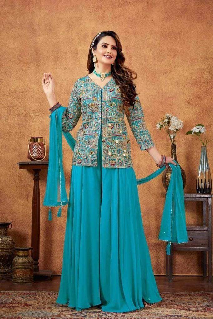 Blue Color Party Wear Designer Indo-Western Plazo Suit :: MY SHOPPY ...