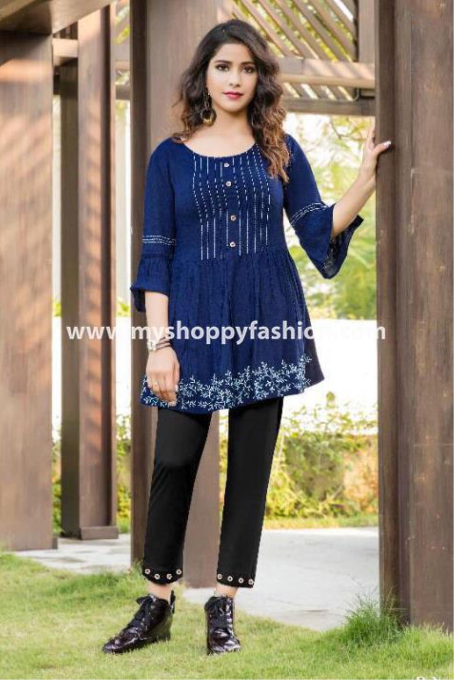 Blue Color Casual Wear Short Kurti :: MY SHOPPY LADIES WEAR